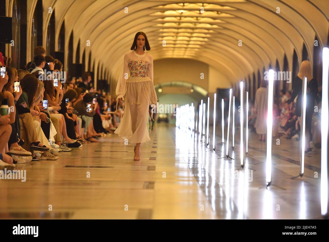 Moscow. Model during display of collections of clothes of young ...