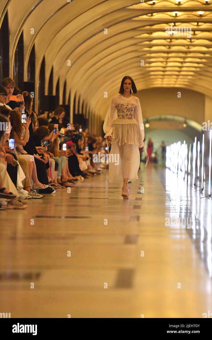Moscow. Model during display of collections of clothes of young ...