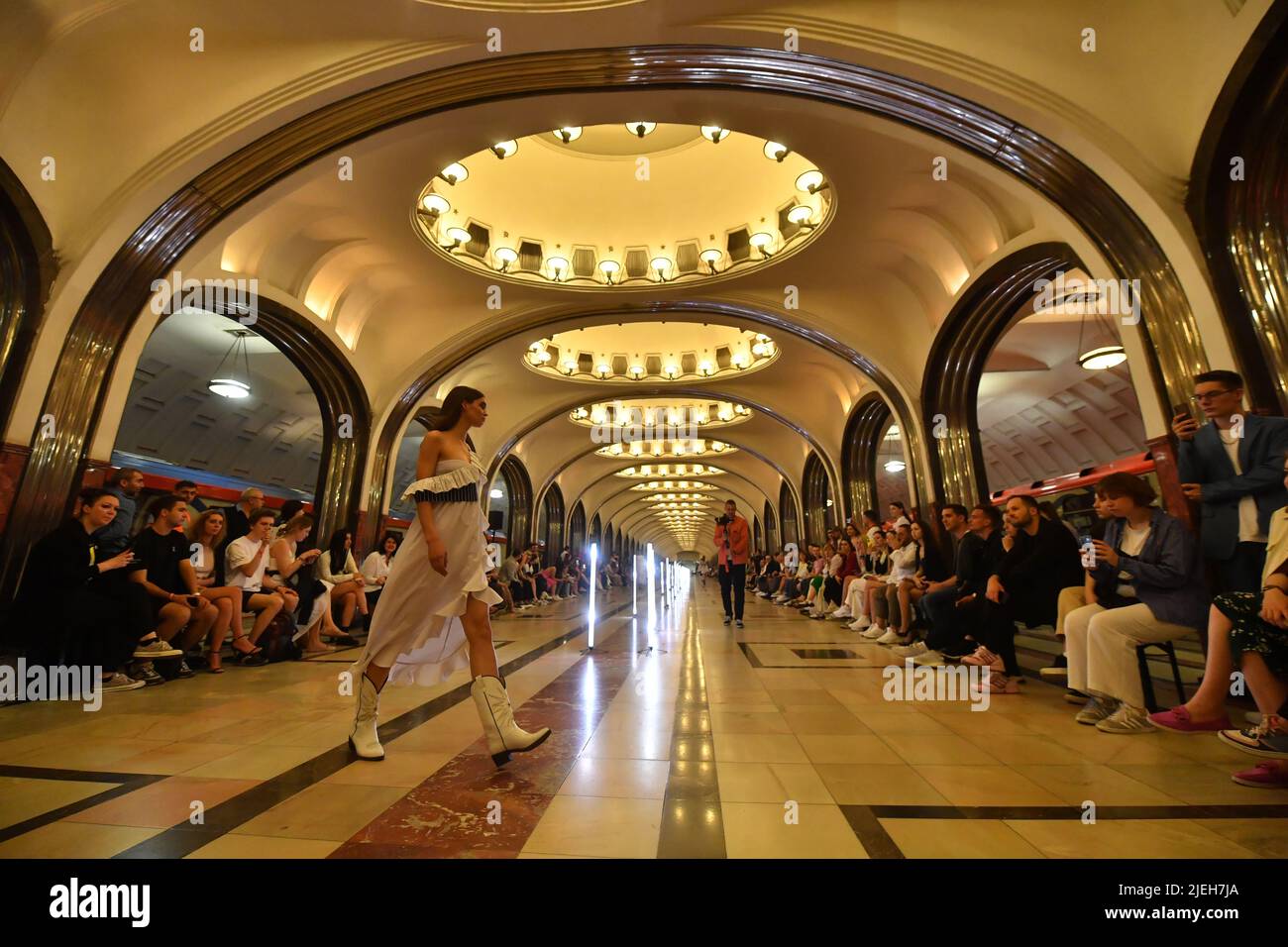 Moscow. Model during display of collections of clothes of young ...