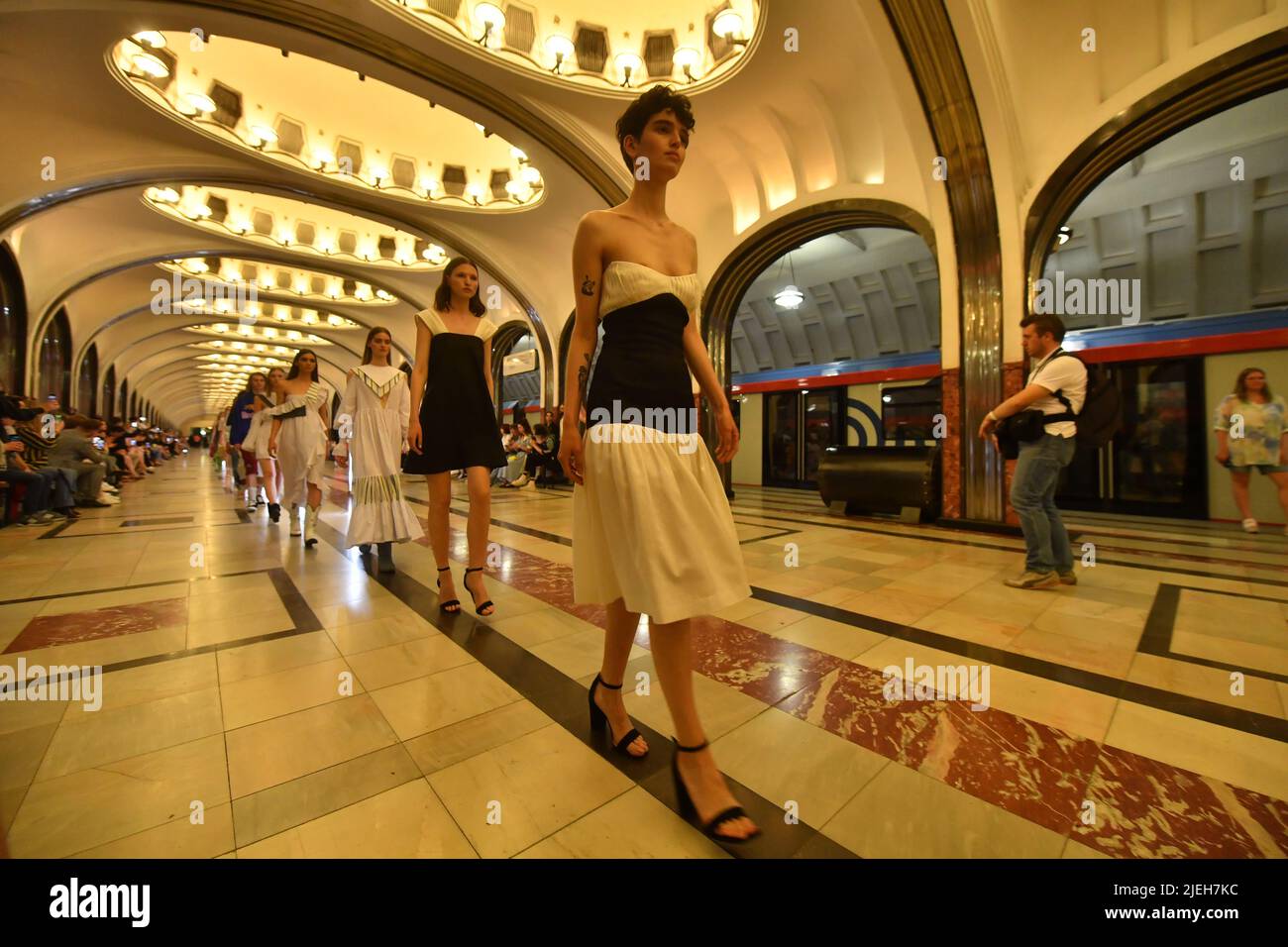 Moscow. Models during display of collections of clothes of young ...