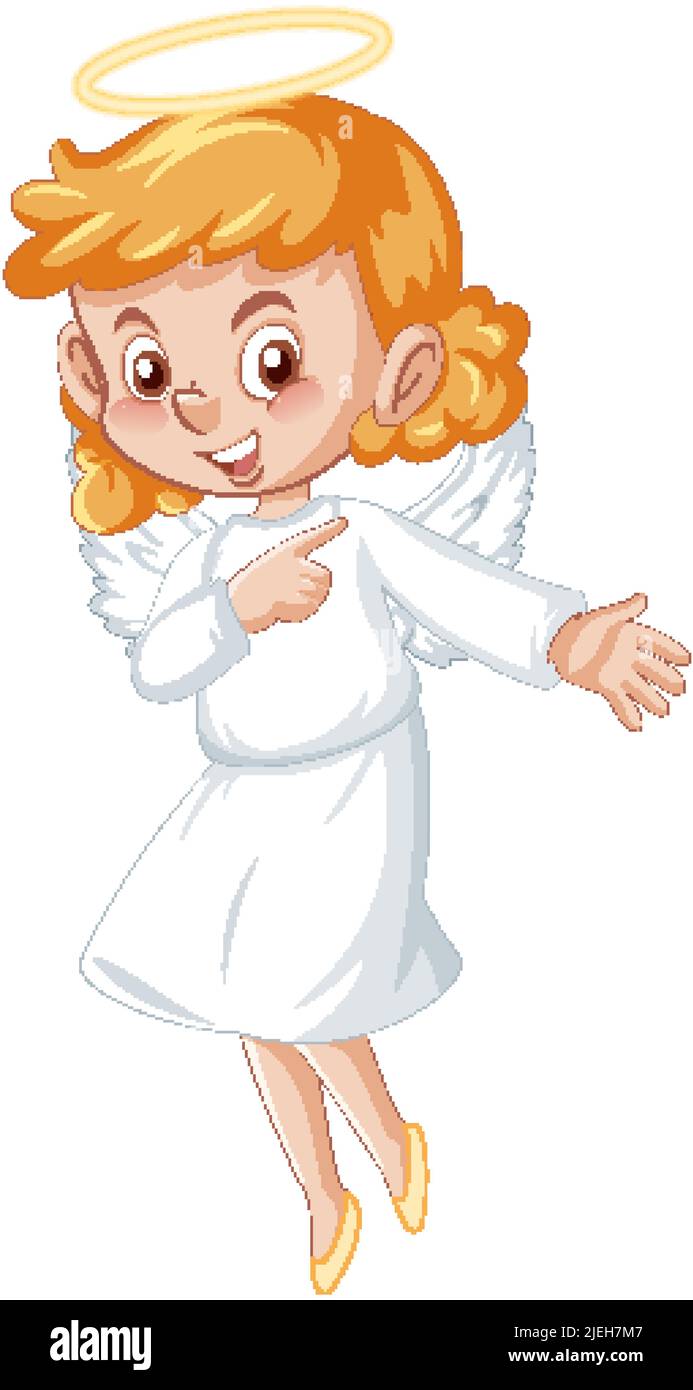 Cute angel cartoon character in white dress on white background ...