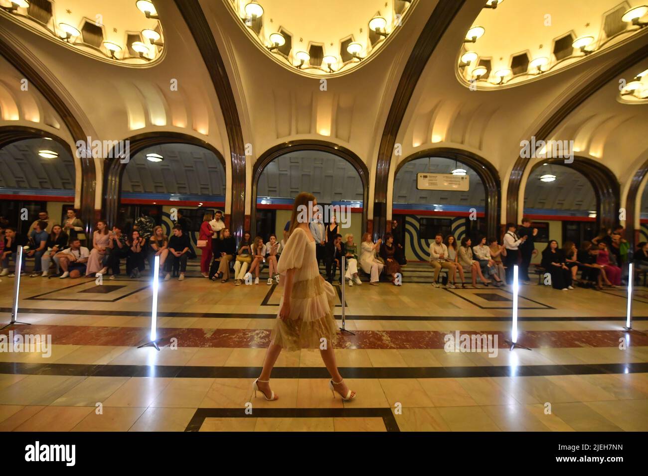 Moscow. Model during display of collections of clothes of young ...