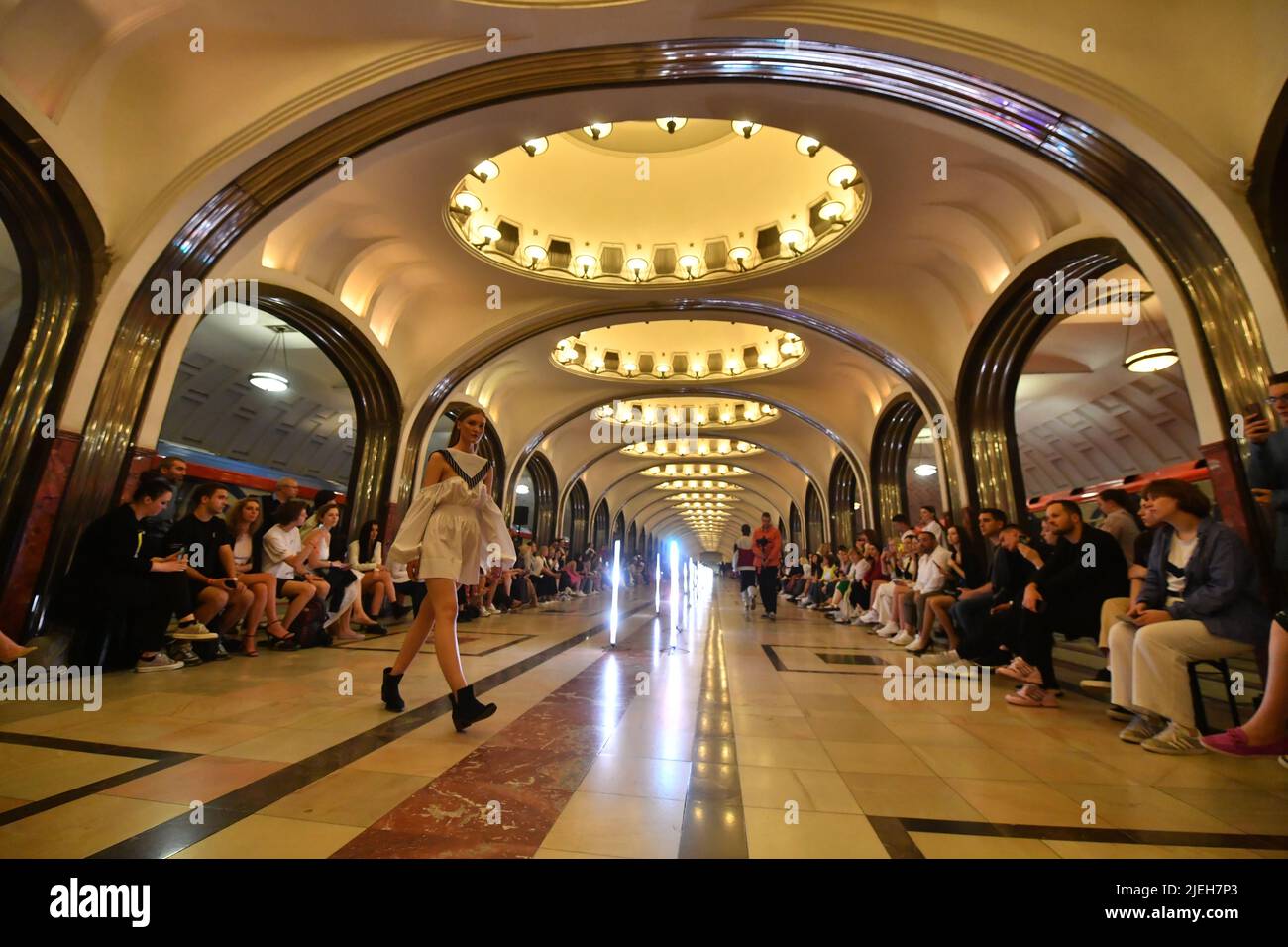 Moscow. Models during display of collections of clothes of young ...