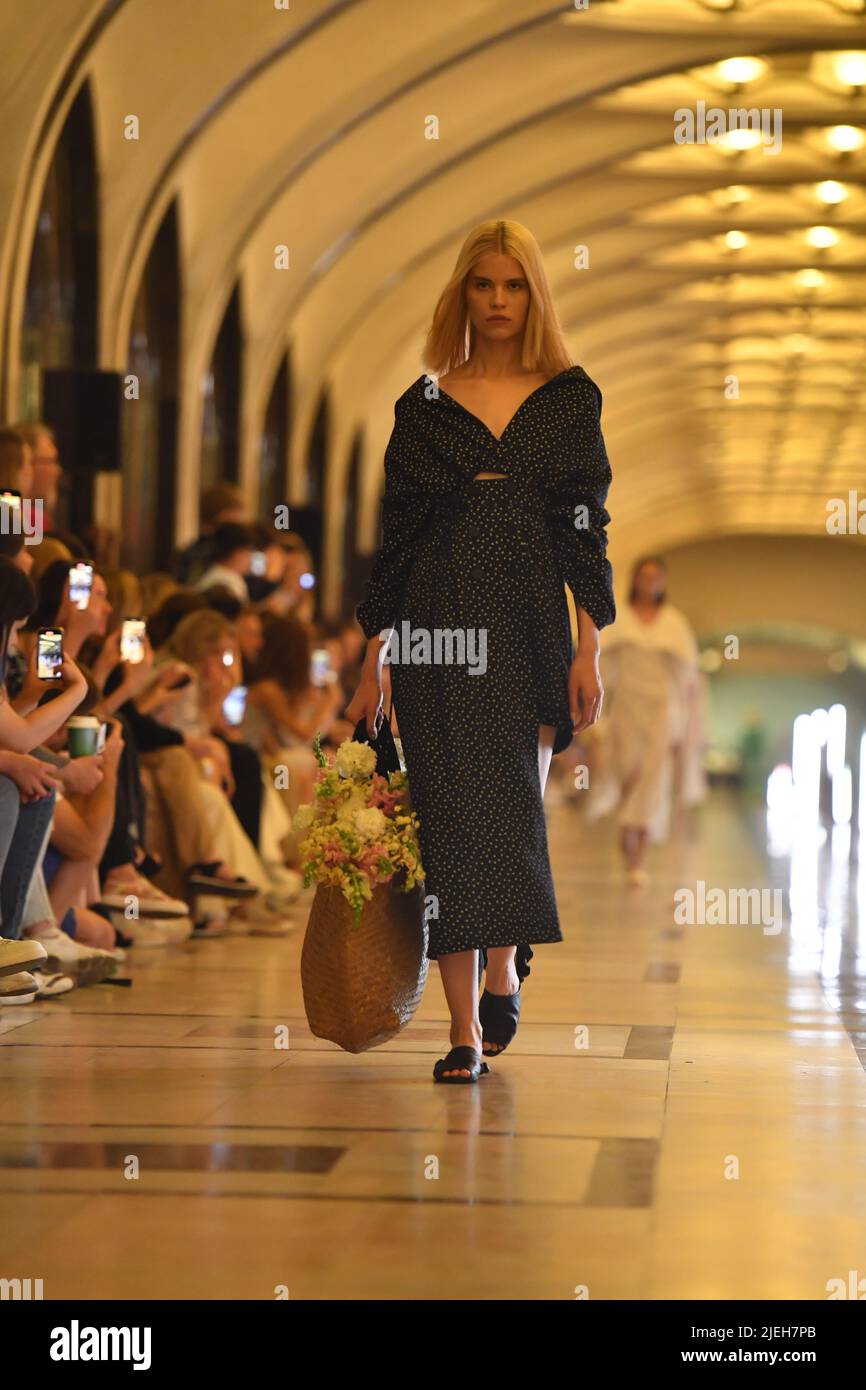 Moscow. Models during display of collections of clothes of young ...