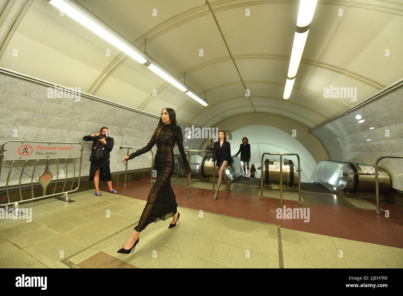 Moscow. Models during display of collections of clothes of young ...
