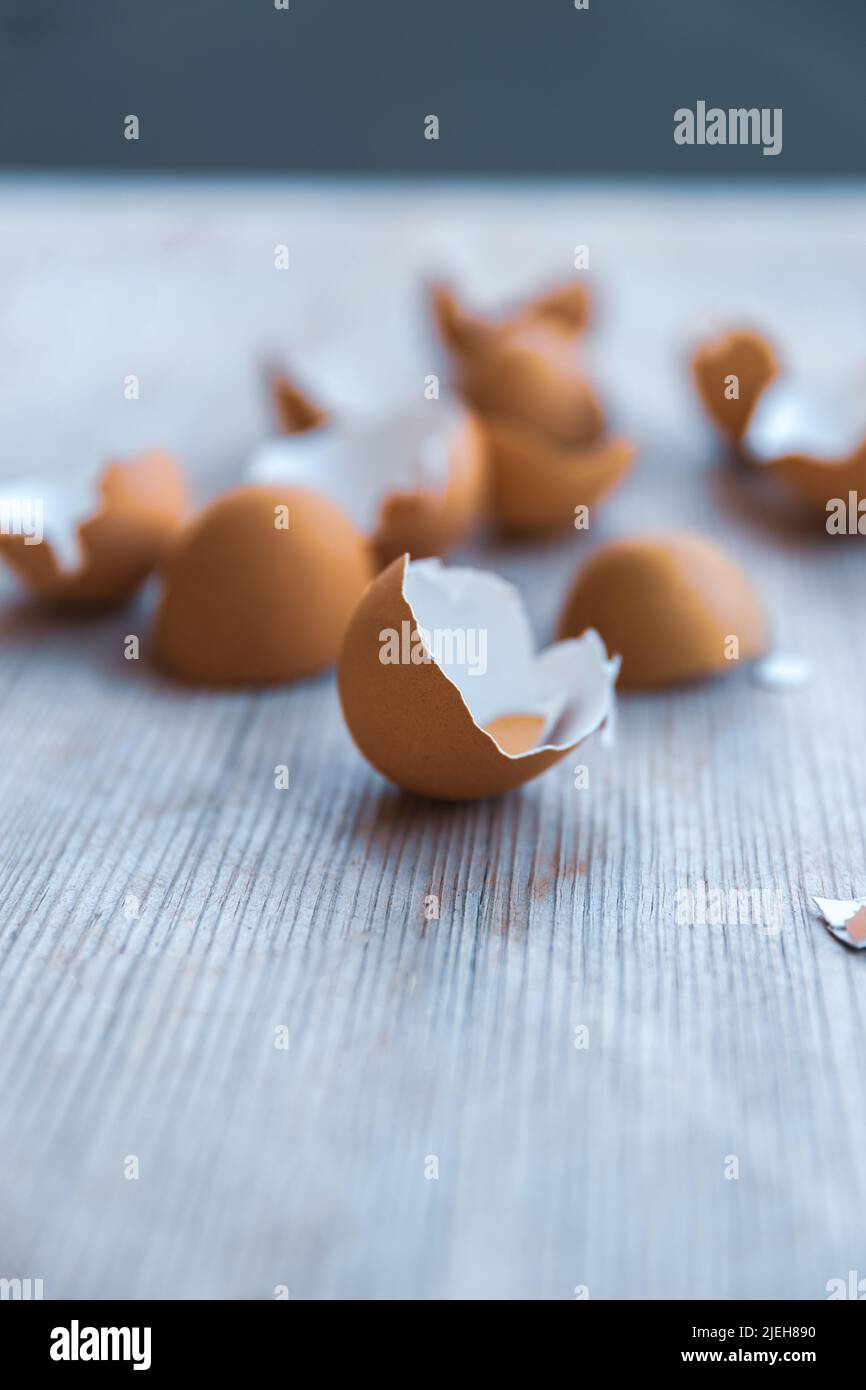 Photo of a Broken Empty Eggs Shell on the Wooden Table in the Kitchen ...