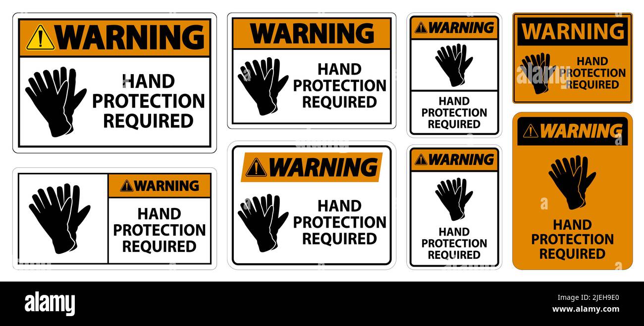 Warning Hand Protection Required Sign on white background Stock Vector ...