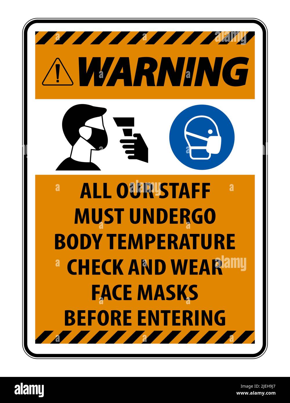 Warning Staff Must Undergo Temperature Check Sign on white background ...