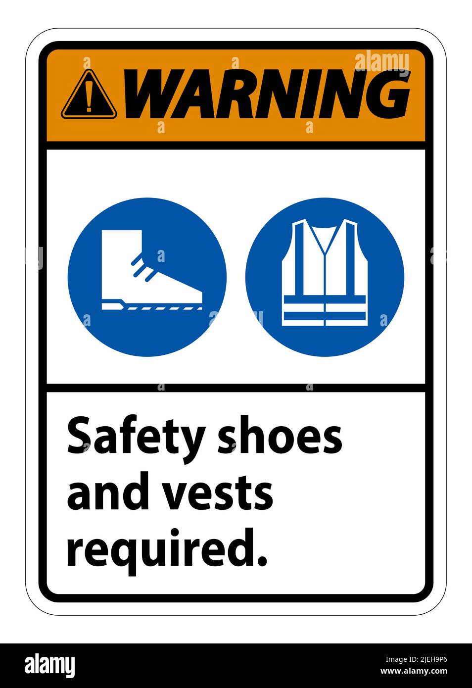 Warning Sign Safety Shoes And Vest Required With PPE Symbols on white ...