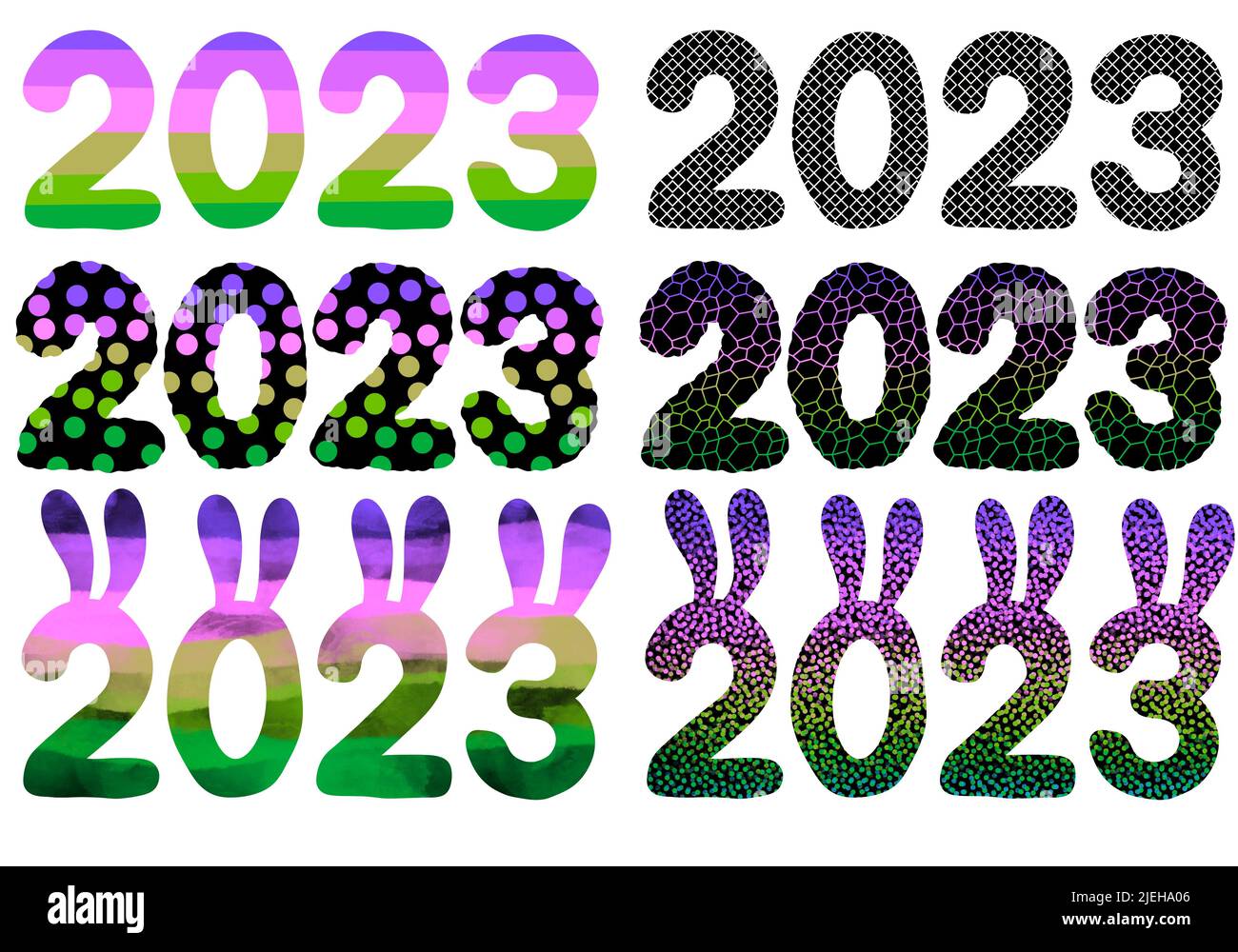 Set with 2023 rabbit numbers for new year gifts and stickers and ...