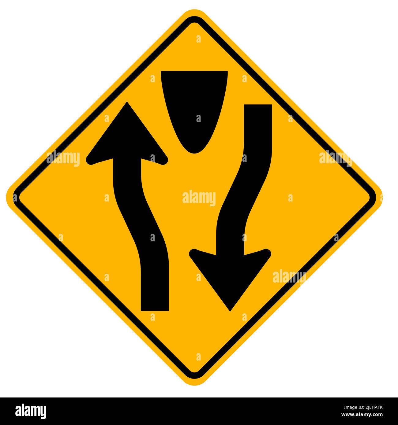 Warning signs Divided road begins on white background Stock Vector ...