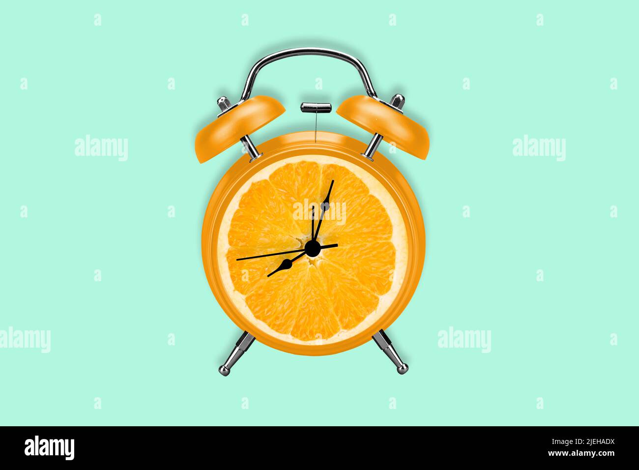 Photo cartoon comics sketch picture of juicy orange clock showing eight ...