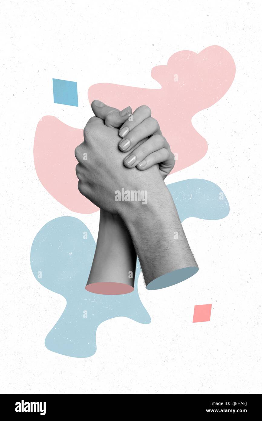 Creative drawing sketch collage of two helping hands show unity hope ...