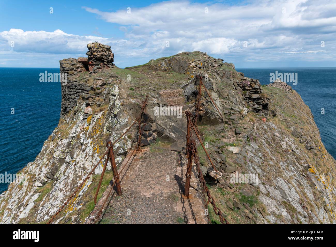 Remains of Fast Head Castle, Berwickshire coast, Scotland Stock Photo ...