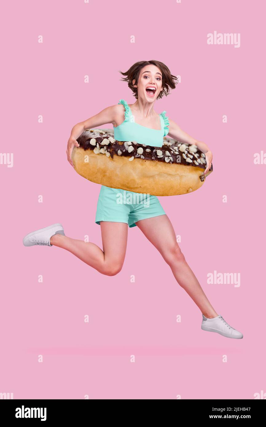 Photo artwork minimal collage of funny funky lady jumping wear huge ...