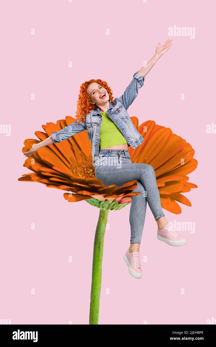 Collage 3d image of pinup pop retro sketch image of read hair lady ...