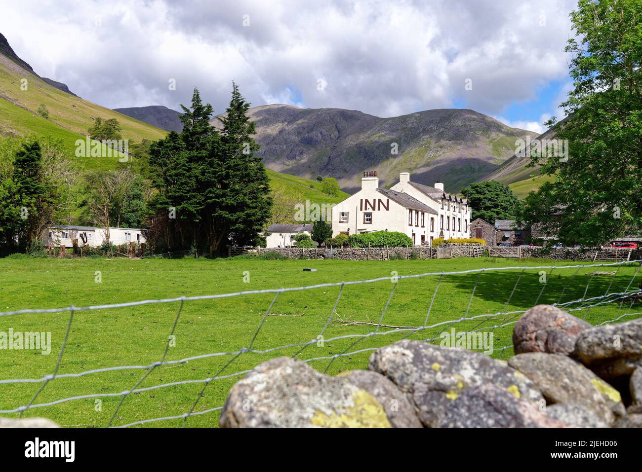 Wasdale Head Inn with Pillar mountain and Mosedale in the background on ...