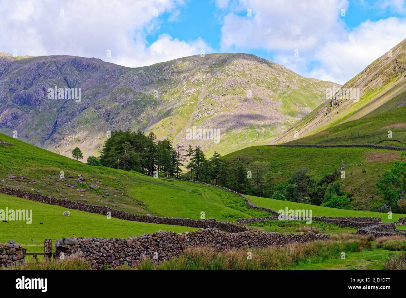 The view from Wasdale Head towards Pillar mountain and Mosedale valley ...