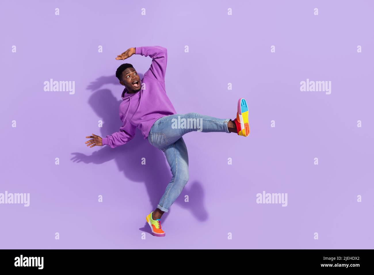 Full length portrait of cheerful satisfied person enjoy free time ...