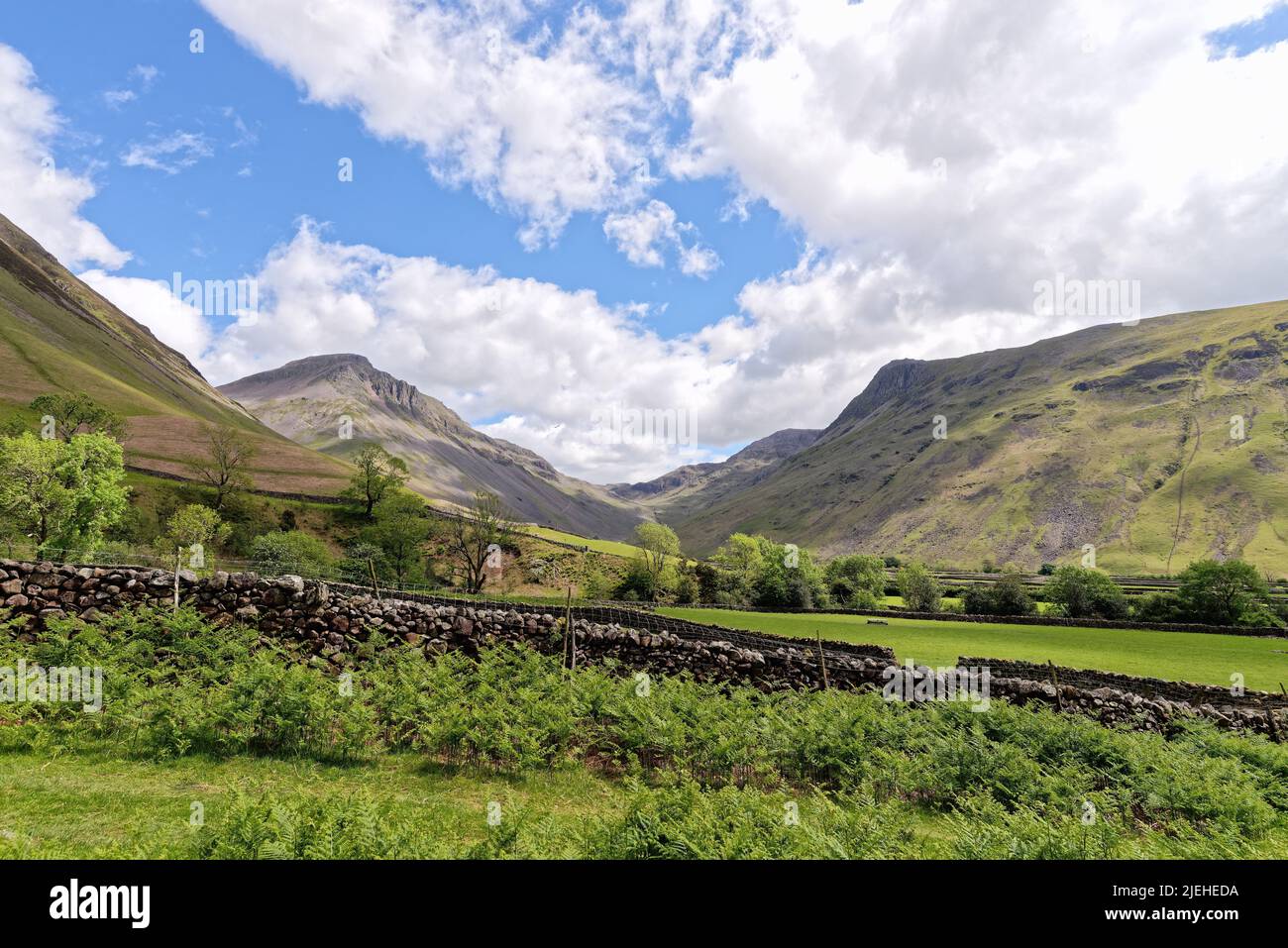 The countryside at Wasdale Head with Great Gable mountain in the ...