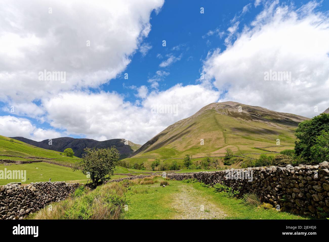 The landscape at Wasdale Head looking towards Kirk Fell and the ...