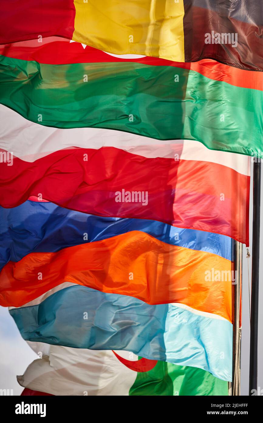 Flags of the world waving in the wind. Nation emblems Stock Photo - Alamy