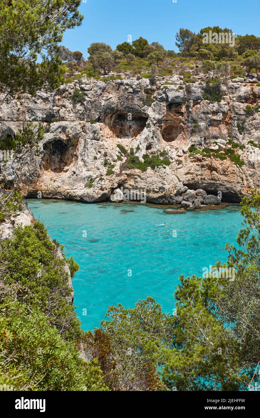 Turquoise waters in Mallorca. Pilota cove. Mediterranean coastline ...
