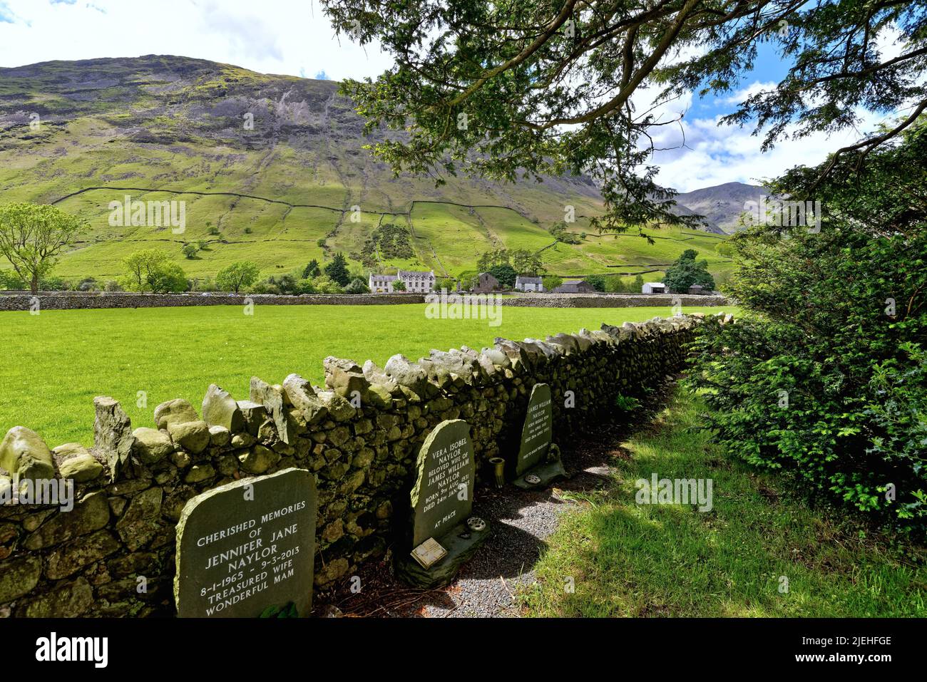 The remote countryside at Wasdale Head with the famous Inn surrounded ...