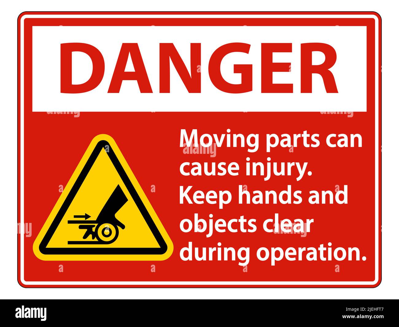 Danger Moving parts can cause injury sign on white background Stock ...