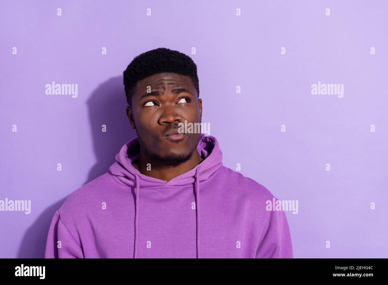 Portrait of attractive minded guy overthinking making decision copy ...