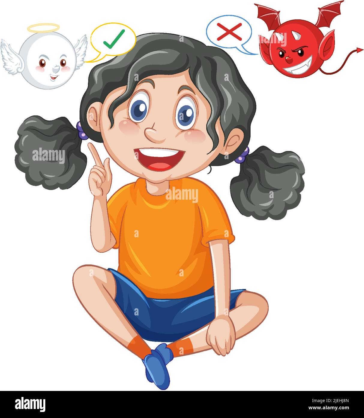 Cartoon character with devil and angel fighting in thought illustration ...