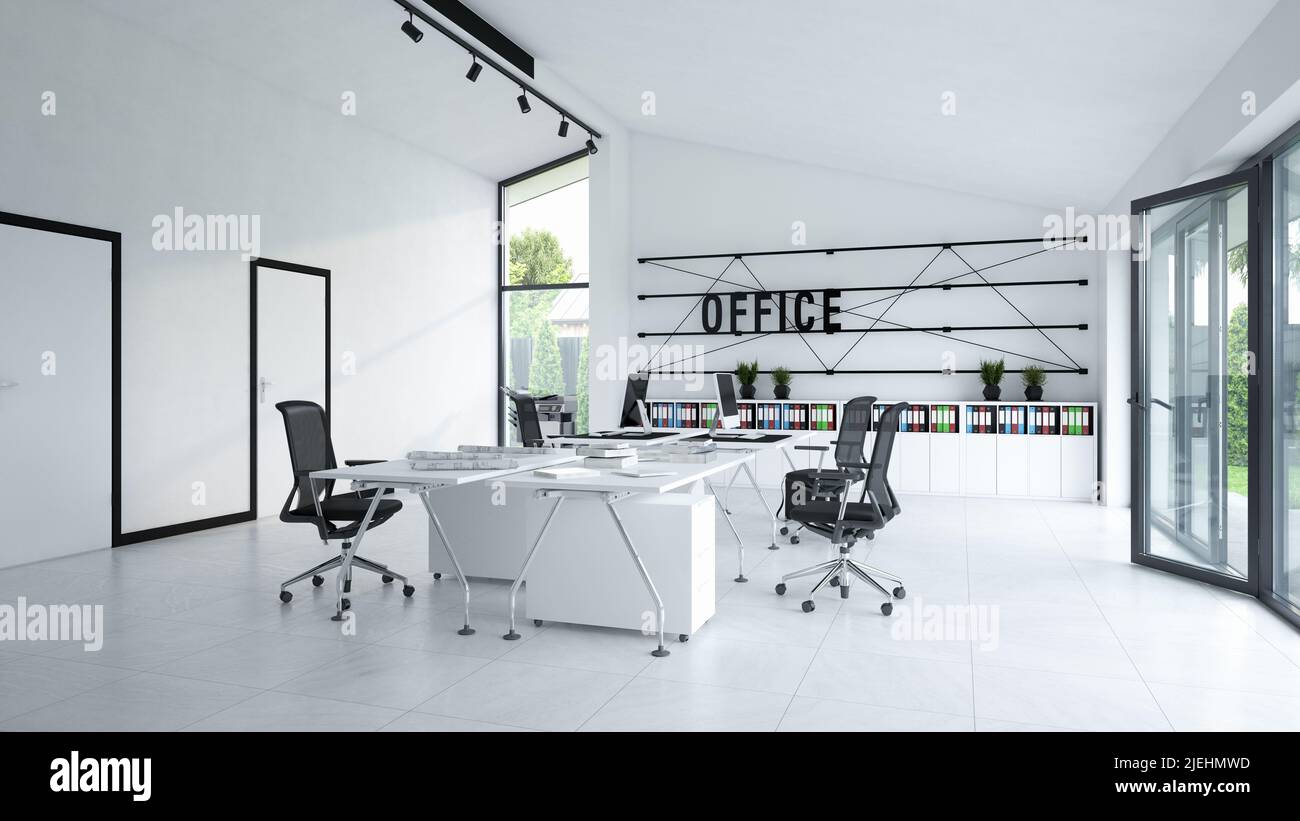 modern office interior 3d design concept rendering Stock Photo - Alamy