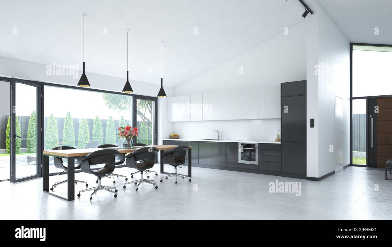 modern kitchen interior. 3d rendering design Stock Photo - Alamy