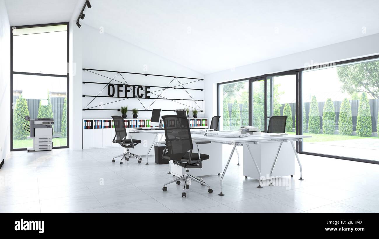 modern office interior 3d design concept rendering Stock Photo - Alamy