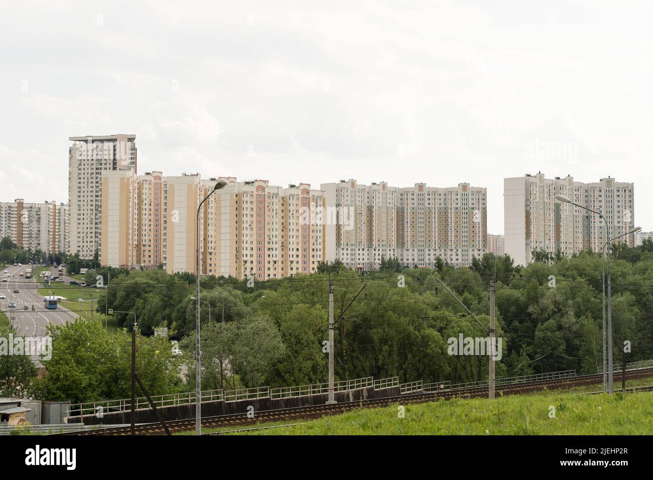 Urban landscape. Sleeping area of Moscow. Typical high-rise apartment ...