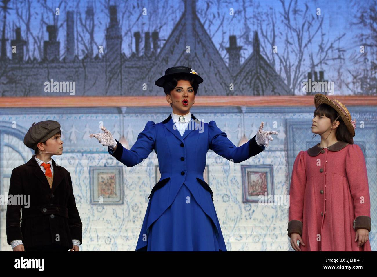 Zizi Strallen playing the lead role of Mary Poppins along with the cast ...
