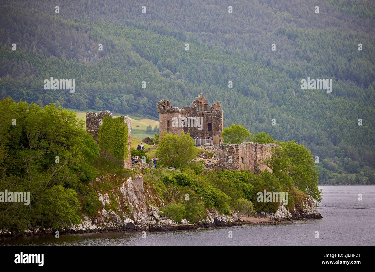 The ruins of 16th century medieval fortress Urquhart Castle on the ...