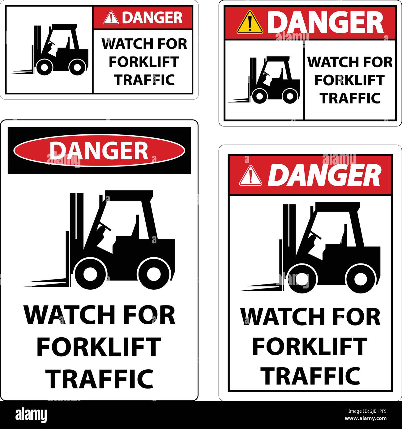 Danger 2-Way Watch For Forklift Traffic Sign On White Background Stock ...