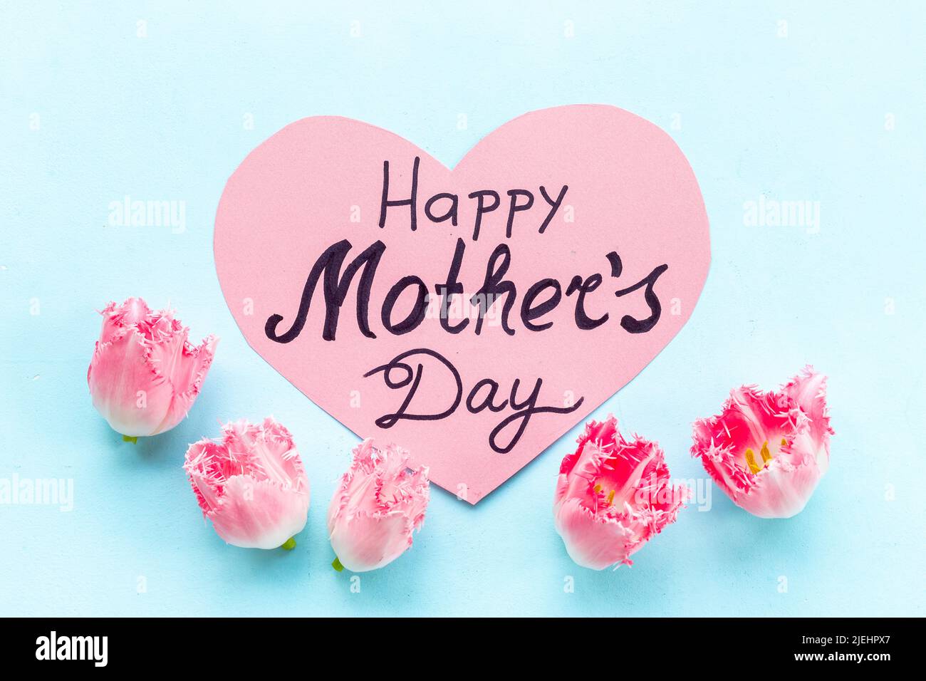 Happy Mothers day background with pink flowers, top view Stock Photo ...