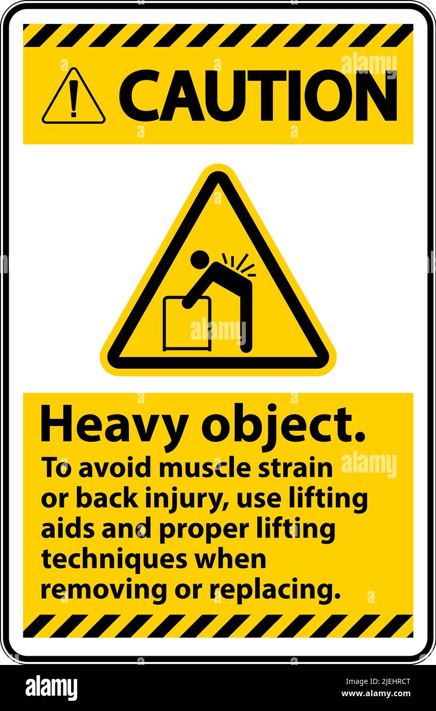 Caution Heavy Object Use Lifting Aids Label On White Background Stock ...