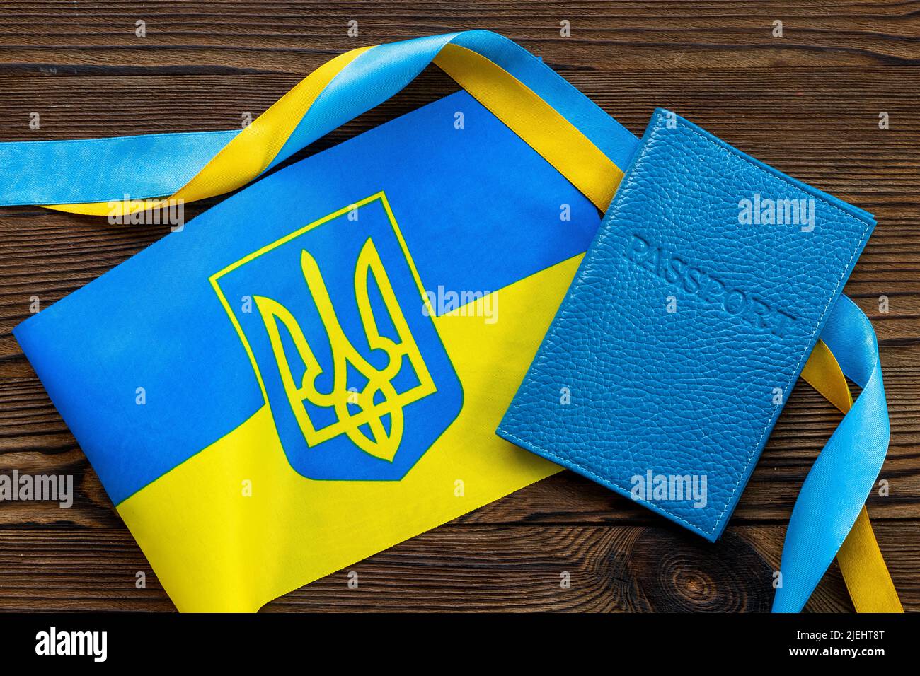 Ukrainian refugees migration concept. Ukaraine flag and passpotrs Stock ...