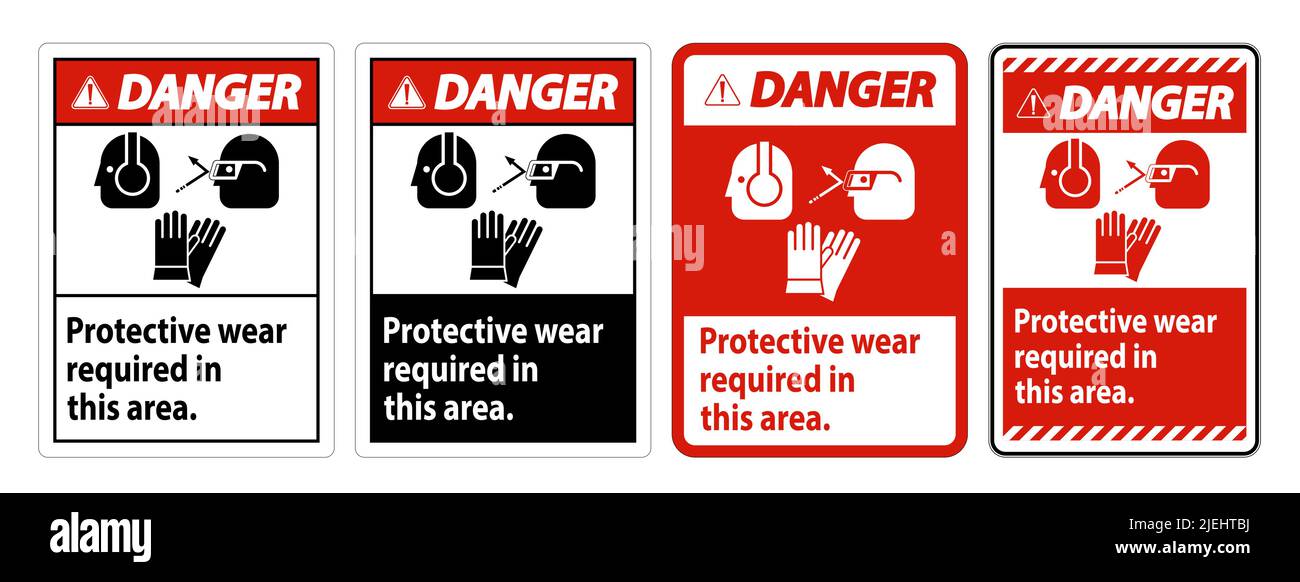 Danger Sign Wear Protective Equipment In This Area With PPE Symbols ...
