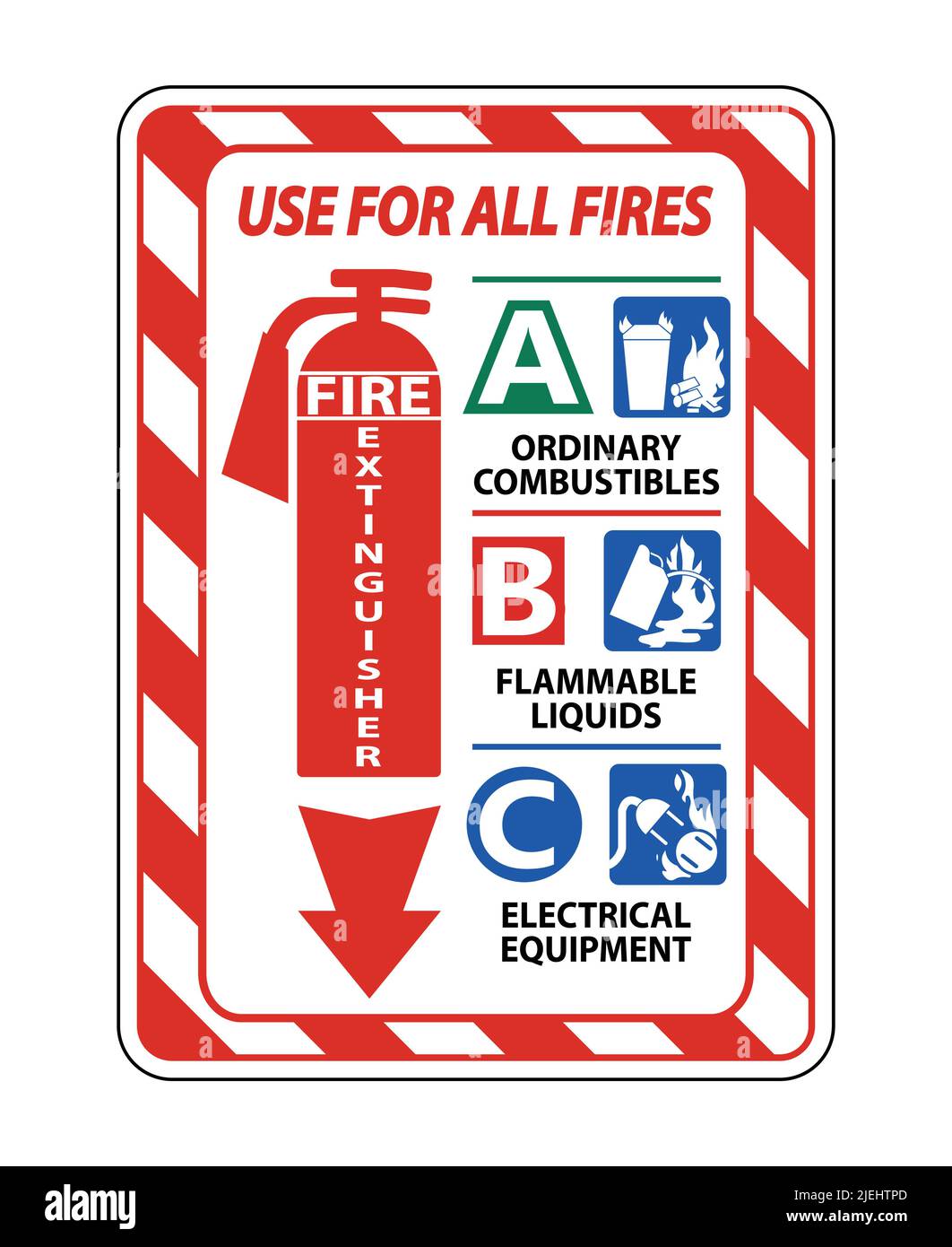 Fire Extinguisher Use on All Fires Sign on white background,Vector ...