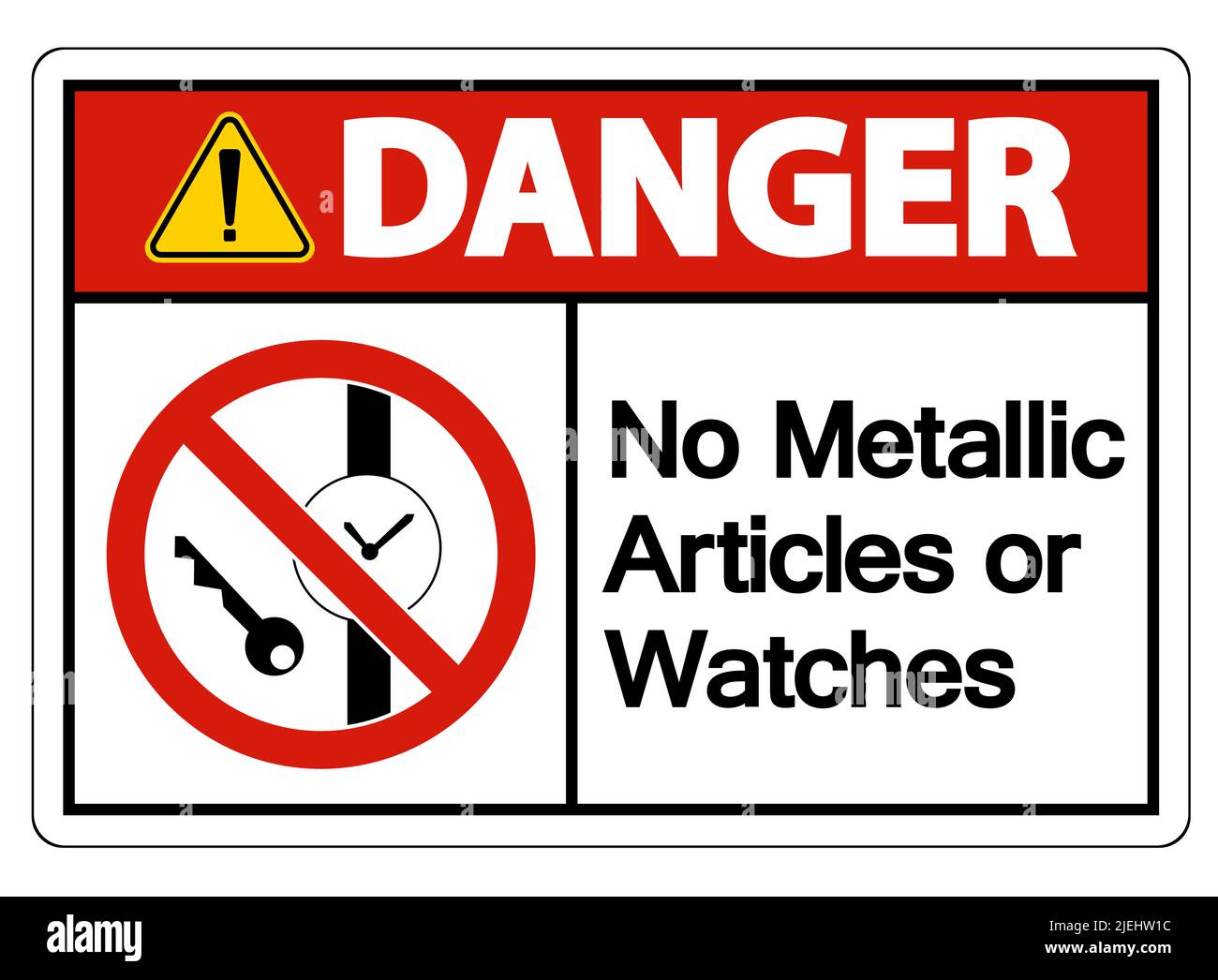 Caution No Metallic Articles Or Watches Symbol Sign On White Background ...