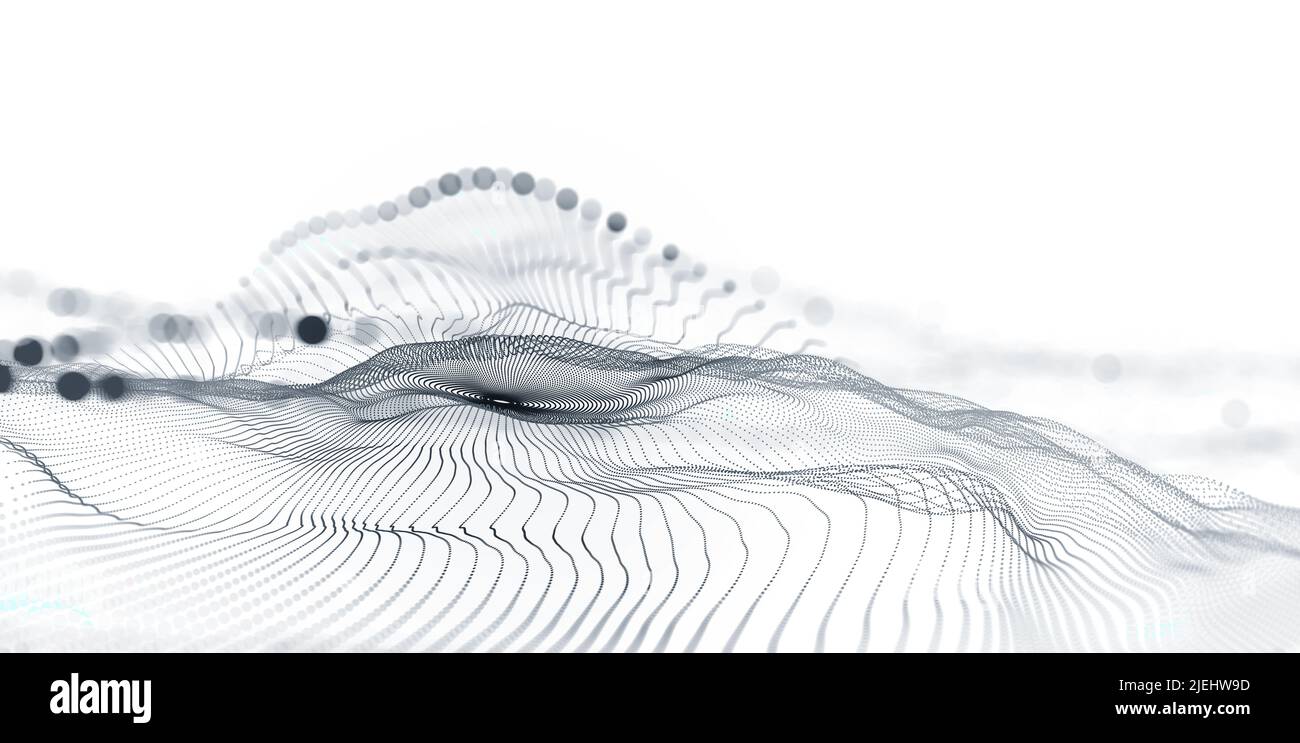 Big data cyber stream 3D illustration. Rhythmic waves of electrical impulses in a neural network ...