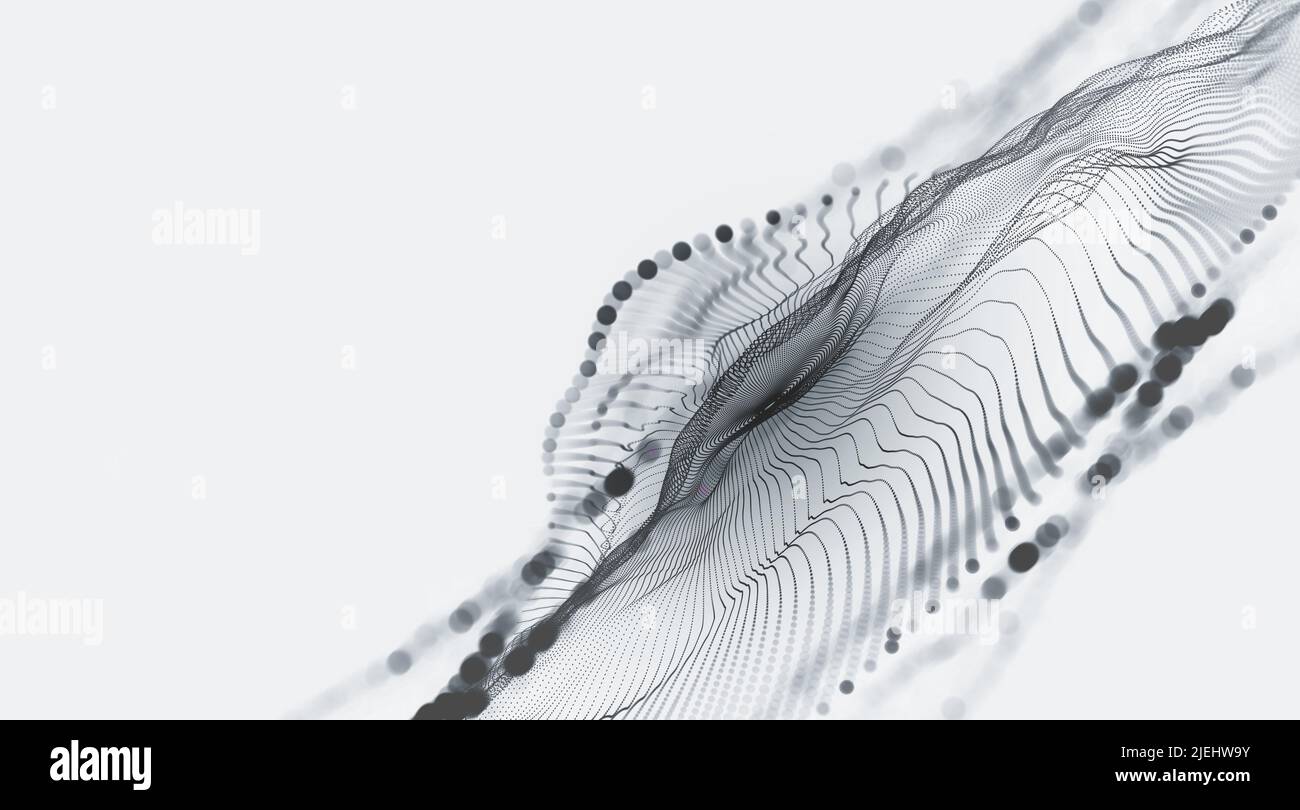 Big data cyber stream 3D illustration. Rhythmic waves of electrical impulses in a neural network ...