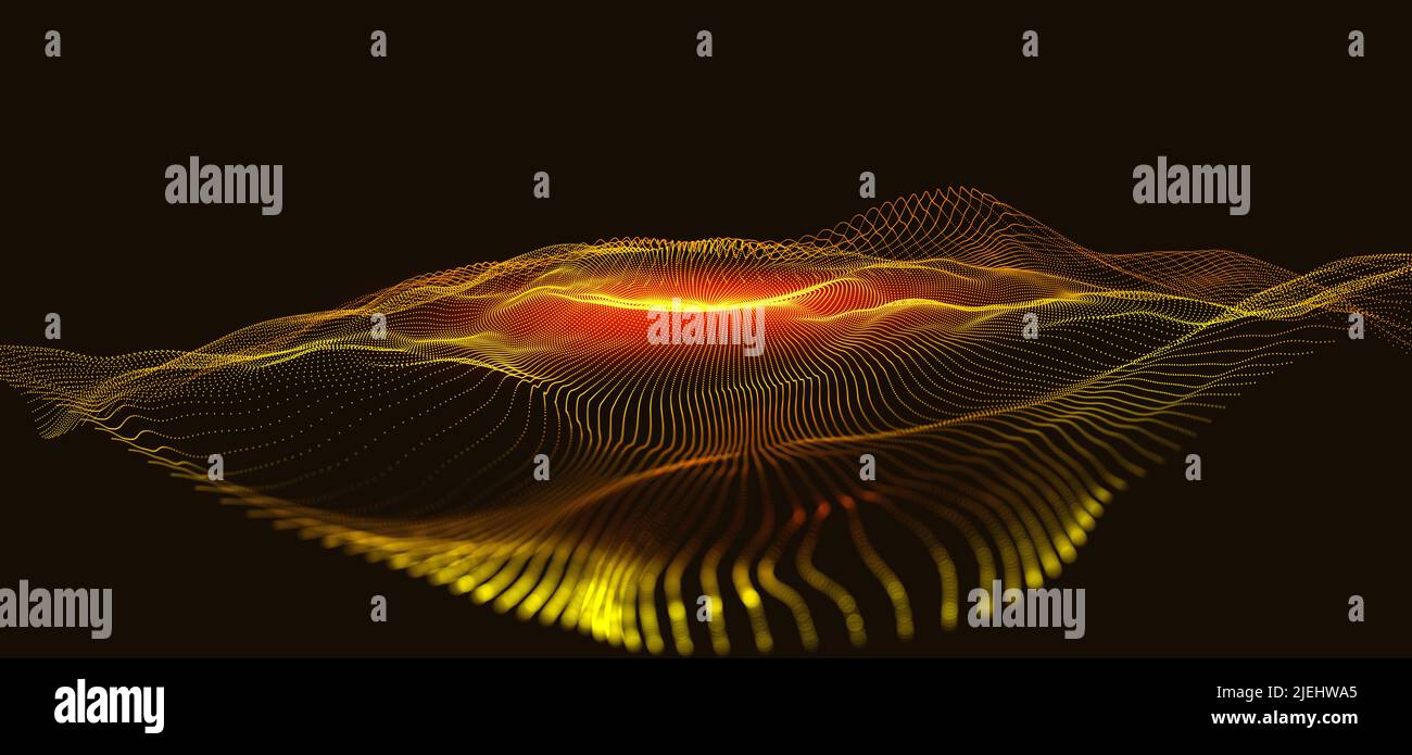 Neural network and cores of information. Futuristic digital wave ...