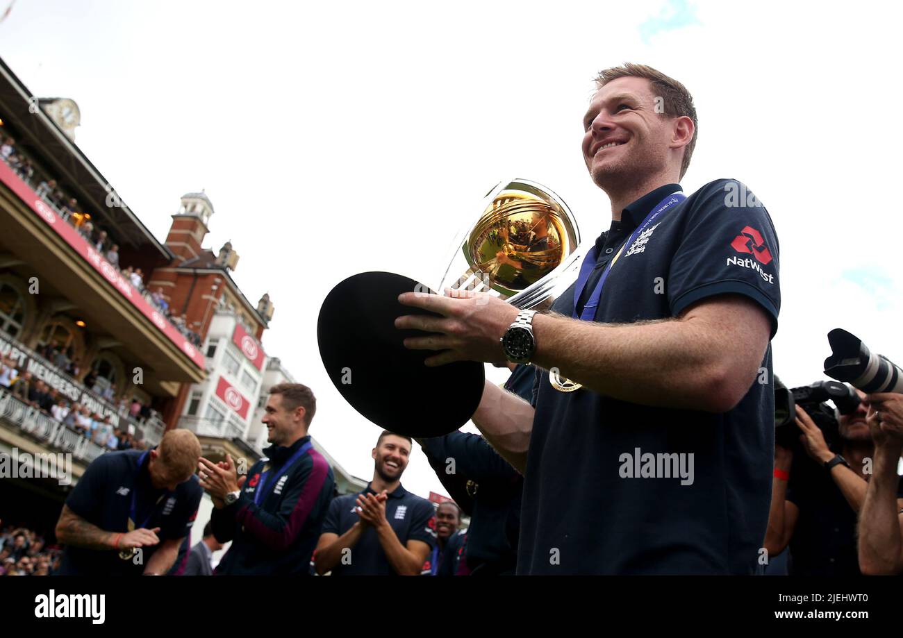 File photo dated 15-07-2019 of England's Eoin Morgan with the trophy ...