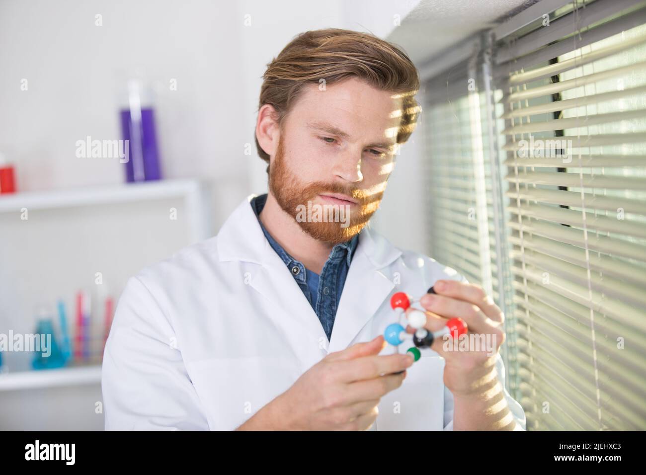 male scientist holding dna model Stock Photo - Alamy