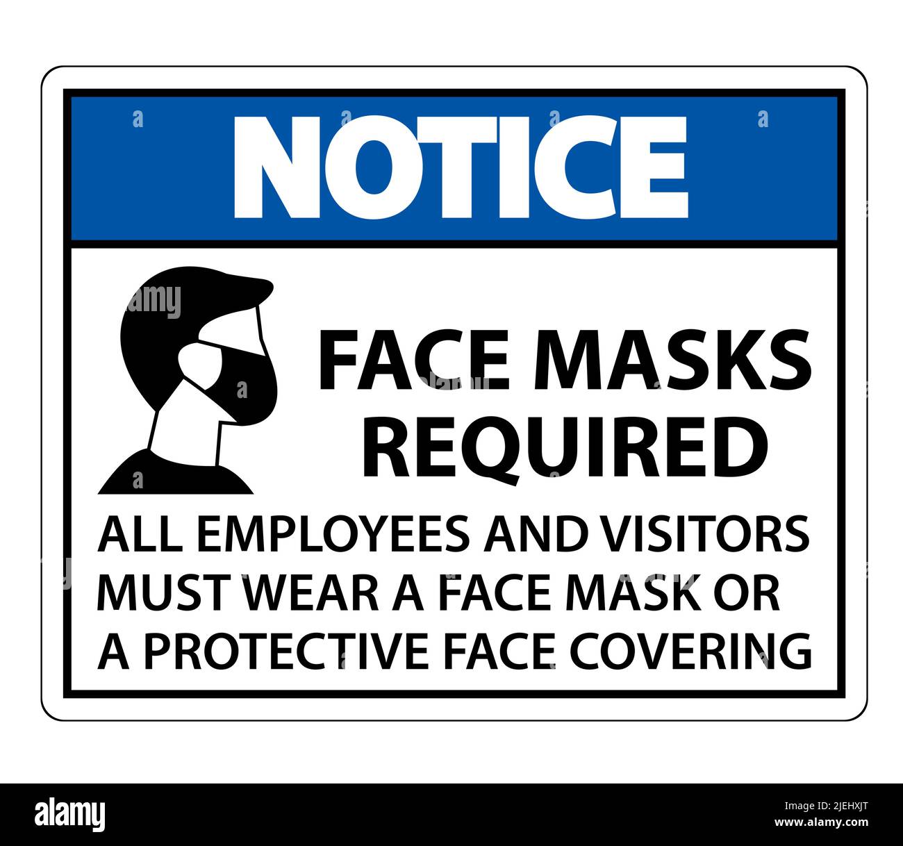 Notice Face Masks Required Sign on white background Stock Vector Image ...